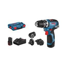 Bosch Akku-Bohrschrauber GSR 12V-35 FC Professional, 12Volt blau/schwarz, 2x Li-Ionen Akku 3,0Ah, mit FlexiClick Aufs&auml;tzen, L-BOXX