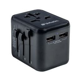 Verbatim Universal-Reiseadapter UTA-01, Reisestecker schwarz, 2x USB-A