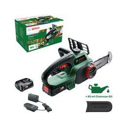 Bosch Akku-Kettensäge UniversalChain 18, 18Volt, Elektro-Kettensäge grün/schwarz, Li-Ionen Akku 2,5Ah, POWER FOR ALL ALLIANCE Schwertlänge: 20 cm Betriebsart: Akku-Betrieb, 18Volt Kettengeschwindigkeit m/s: 4.5 m/s