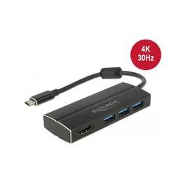 Delock USB 3.2 Gen 1 Hub, USB-C Stecker > 3x USB-A Buchse + HDMI Buchse, USB-Hub schwarz, 15cm