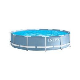 Intex Frame Pool Set Prism Rondo 126724GN, Ø 457 x 107cm, Schwimmbad grau/blau, Kartuschen-Filteranlage ECO 638G Wasserinhalt: 14.614 Liter Filtersystem: Kartuschenfilter, 3.407 l/h Aufbau: Bodenplane, Abdeckplane, Sicherheitsleiter, Ablassventil