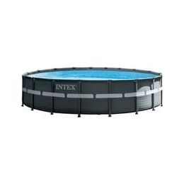 Intex Frame Pool Set Ultra Rondo XTR, Ø 549 x 132cm, Schwimmbad dunkelgrau/blau, mit Sandfilteranlage Wasserinhalt: 26.423 Liter Wassertiefe max.: 117 cm Filtersystem: Sandfilteranlage, 4.700 l/h Aufbau: Bodenplane, Abdeckplane, Sicherheitsleiter, Ablassventil