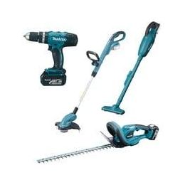 Makita Akku-Kombo-Kit DLX4093, Heckenschere, Rasentrimmer, Schlagbohrschrauber, Sauger blau/schwarz, 2x Li-Ionen Akku 3,0Ah 18Volt Leistung/Spannung: Akku-Betrieb, 18Volt Schnittlänge: 520 cm Schnittstärke: 15 mm