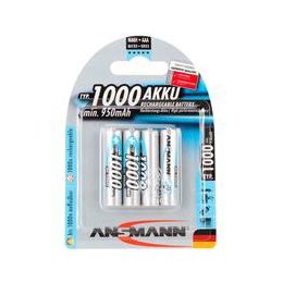 Ansmann 1000mAh NiMh Professional, Akku silber Technologie: Nickel-Metallhydrid-Akku Kapazität: 1 Ah Spannung: 1,2 Volt Anzahl: 4 Stück