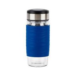 Emsa TEA MUG Tee-Thermobecher 0,4 Liter blau/transparent, Glas, Drehverschluss