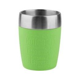 Emsa TRAVEL CUP Thermobecher limette/edelstahl, 0,2 Liter Material: Edelstahl / PP / Silikon, mit Soft-Touch-Manschette Anzahl Teile: 2 -teilig Besteht aus: Thermobecher + Trink-Dreh-Verschluss Fassungsvermögen: 200 ml