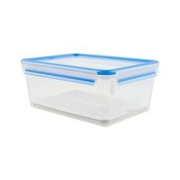 Emsa CLIP & CLOSE Frischhaltedose 3,7 Liter transparent/blau, rechteckig, mit Abtropfgitter