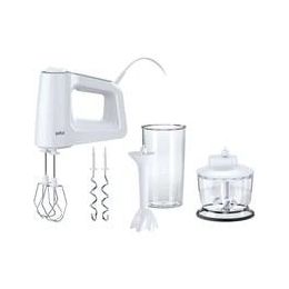 Braun MultiMix 3 HM 3135, Handmixer weiß/grau Leistung: 500 Watt Geschwindigkeit: 5-stufig regelbar Ausstattung: Knethaken, Rührbesen, Pürierstab, Zerkleinerer, ergonomischer Griff Funktionen: Turbostufe, Auswurftaste