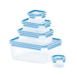 Emsa CLIP & CLOSE Frischhaltedosen-Set, 5-teilig transparent/blau, 4 rechteckige, 1 runde Dose + 5 Deckel