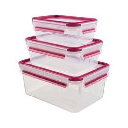 Emsa CLIP & CLOSE Frischhaltedosen-Set, 3-teilig transparent/himbeere, rechteckig, 3 Dosen + 3 Deckel