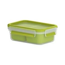 Emsa CLIP & GO Snackbox 0,55 Liter, Lunch-Box hellgrün/transparent, mit 2 extra Einsätzen Fassungsvermögen: 0,55 Liter Set: 1 Dose, 1 Deckel, 2 extra Einsätze für Snacks Eigenschaft: mikrowellengeeignet, spülmaschinenfest