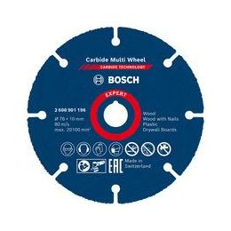 Bosch EXPERT Carbide MultiWheel Trennscheibe, Ø 76mm Bohrung 10mm, für Mini-Winkelschleifer Materialeignung: Mehrzweck, Gipskarton, Holz, Kunststoff, Metall Durchmesser: 76 mm Bohrung: 10 mm