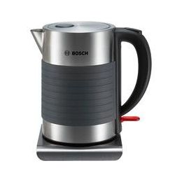 Bosch Wasserkocher TWK7S05 grau/schwarz, 1,7 Liter Leistung: 2.200 Watt Fassungsvermögen: 1,7 Liter Deckel: Öffnen per Knopfdruck Sicherheit: Überhitzungs-Schutz, Abschalt-Automatik, Rutschsicherung