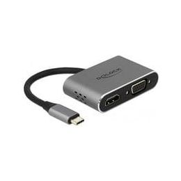Delock USB 3.2 Gen 1 Adapter, USB-C Stecker > USB-A + USB-C + HDMI + VGA Buchse grau, 12cm, PD, Laden mit bis zu 87 Watt
