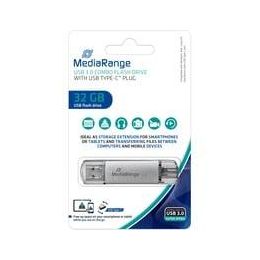 MediaRange Kombo-Speicherstick 32 GB, USB-Stick silber/transparent, USB-A 3.2 Gen 1, USB-C 3.2 Gen 1