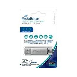 MediaRange Kombo-Speicherstick 16 GB, USB-Stick silber/transparent, USB-A 3.2 Gen 1, USB-C 3.2 Gen 1