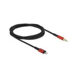 Delock Audiokabel 8Pin Lightning Stecker > Klinkenstecker 3,5mm 3Pin schwarz/rot, 1,5 Meter