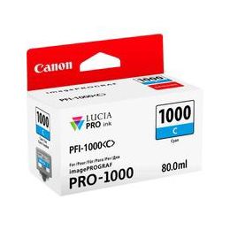 Tinte cyan PFI-1000C Typ: Tintenpatrone Druckfarbe: Cyan Volumen: 80 ml Geeignet für: Canon