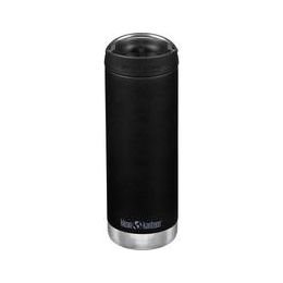 Klean Kanteen Trinkflasche TKWide VI vakuumisoliert, 473ml schwarz (matt), mit schwarzer Café Cap Material: Edelstahl / PP / Silikon, pulverbeschichtet, matt Anzahl Teile: 2 -teilig Besteht aus: Trinkflasche, Schraubverschluss "Café Cap" Fassungsvermögen: 0,473 Liter