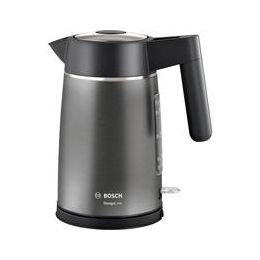 Bosch Wasserkocher DesignLine TWK5P475 grau/schwarz, 1,7 Liter Leistung: 2.400 Watt Fassungsvermögen: 1,7 Liter Deckel: Klappdeckel, Öffnen per Knopfdruck Sicherheit: Überhitzungs-Schutz, Abschalt-Automatik, Rutschsicherung