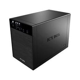 ICY BOX IB-3640SU3, Laufwerksgehäuse schwarz Einbauschächte: 4x 3,5 Zoll Hot-Swap Anschlüsse extern: 1x eSATA, 1x USB-B 3.2 Gen 1 (5 Gbit/s) Anschlüsse intern: SATA RAID-Level: JBOD