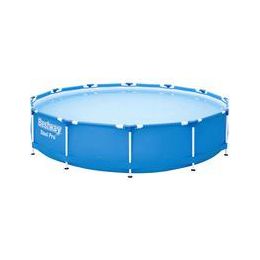 Bestway Steel Pro Frame Pool Set, Ø 366cm x 76cm, Schwimmbad blau, mit Filterpumpe Wasserinhalt: 6.473 Liter Wassertiefe max.: 68 cm Filtersystem: Kartuschenfilter, 1.249 l/h Aufbau: Ablassventil