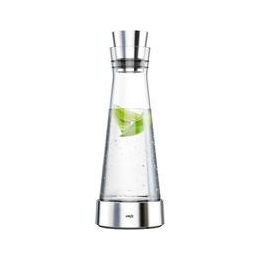 Emsa FLOW Slim Kühlkaraffe aus Glas, Kanne transparent/edelstahl, mit Kühlstation Material: Glas / Edelstahl Geeignet für: 4 -teilig Fassungsvermögen: Glaskaraffe, Ausgießer, Stövchen, Kühlakku Eigenschaft: 1 Liter
