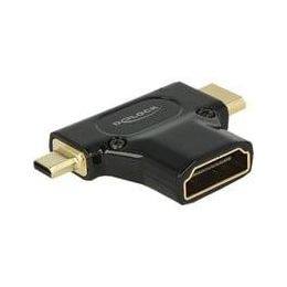 Delock HDMI-A Buchse > HDMI-Mini C + HDMI-Micro D Stecker, Adapter schwarz, High Speed HDMI mit Ethernet