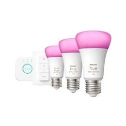 PHILIPS Hue White & Color Ambiance Starter-Kit E27, LED-Lampe drei Lampen, eine Hue-Bridge, ein Dimmschalter, ersetzt 60 Watt