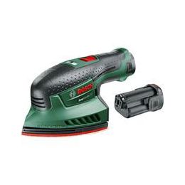 Bosch Akku-Multischleifer EasySander 12, 12Volt grün/schwarz, 2x Li-Ion Akku 2,0Ah Leistung/Spannung: Akku-Betrieb, 12Volt Schwingzahl: 22.000 /min Schleiffläche: 104 cm² Aufnahmesystem: Klett