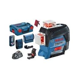 Bosch Linienlaser GLL 3-80 C Professional, Laser-Empfänger LR 7, L-BOXX, Kreuzlinienlaser blau/schwarz, mit roten Laserlinien, Li-Ionen Akku 2,0Ah Laser Klasse: 2 Arbeitsbereich: 30 Meter Projektion: 3 Linien