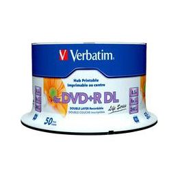 Verbatim DVD+R DL 8,5 GB, DVD-Rohlinge 8fach, 50 Stück, bedruckbar Anzahl der Medien: 50 Stück Verpackung: Cake Box Bedruckbar: Ja Verwendung: für DVD-Brenner