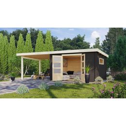 Karibu Gartenhaus "Tange 5" SET terragrau mit Anbaudach 3,3 m Breite, BxT: 706x333 cm, aus hochwertiger nordischer Fichte, grau