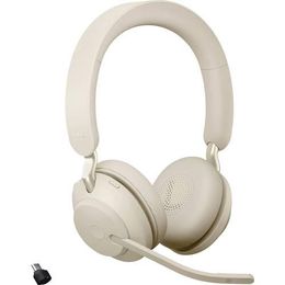 Jabra Evolve2 65 UC Telefon On Ear Headset Bluetooth® Stereo Beige Lautstärkeregelung, Batterieladeanzeige, Mikrofon-Stummschaltung