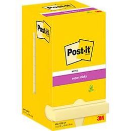 Post-It® Haftnotizen Super Sticky Notes, gelb, 76 x 76 mm, 90 Blatt/Block, 12 Blöcke, in Kartonverpackung