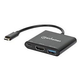 Manhattan USB-C Dock/Hub, Ports (x3): HDMI, USB-A and USB-C, With Power Delivery (100W) to USB-C Port (Note additional USB-C wall charger and USB-C cable needed), Cable 10cm, Black, Three Year Warranty, Retail Box - Dockingstation - USB-C 3.2 Gen ...