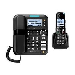 Amplicomms BigTel 1580 Combo - Mit Schnur/schnurlos - Anrufbeantworter mit Rufnummernanzeige - DECT - Schwarz + zusätzliches Handset