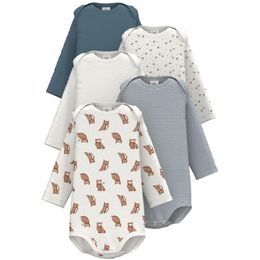 Petit Bateau - Langarmbody HIBOU 5er-Set in blau/weiß, Gr.56/62