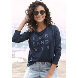 ELBSAND Longsleeve 'Ingiara' blau Gr. M (38) für Damen. Rundhals und Logodruck. Figurumspielend. Nachhaltig.