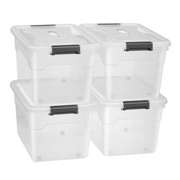 Juskys Aufbewahrungsbox mit Deckel - 4er Set Kunststoff Boxen 60l - Box stapelbar, transparent