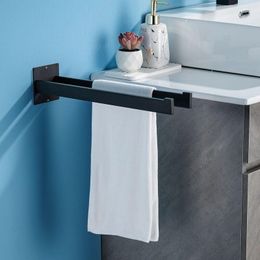 Auralum Edelstahl Handtuchhalter Handtuchstange, Wandhaken für Bad und Küche, Schwarz