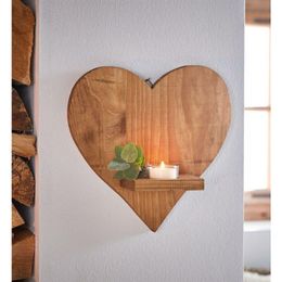 Dekoleidenschaft - Wand-Teelichthalter Herz aus Holz, rustikale Wanddeko