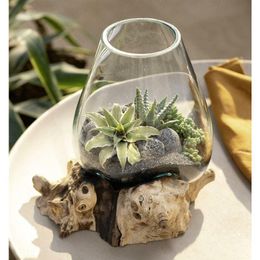 aussergewöhnliche Vase aus Wurzelholz & Glas, Einzelstück, Dekoglas, Blumenvase, Dekoobjekt