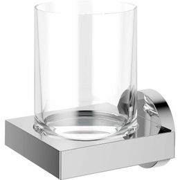 KEUCO Zahnputzbecher-Halter EDITION 90, hochglanz-verchromt und Kristallglas klar, Glas mit Halter für Badezimmer, Zahnbürstenhalter, Wandmontage,