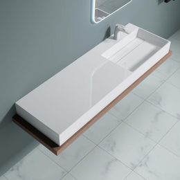 Doporro - 150x48x13cm Design Waschbecken mit verstecktem Ablauf Colossum12-Rechts in weiß aus Gussmarmor als Aufsatzwaschbecken und Hängewaschbecken