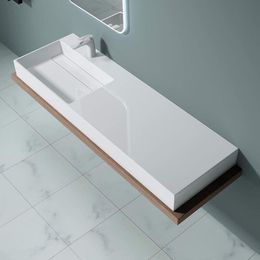 Doporro - 150x48x13cm Design Waschbecken mit verstecktem Ablauf Colossum12-Links in weiß aus Gussmarmor als Aufsatzwaschbecken und Hängewaschbecken