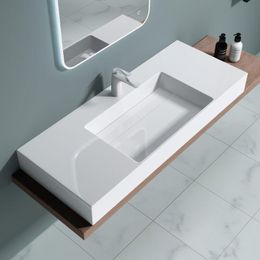 Doporro - 120x48x13cm Design Waschbecken mit verstecktem Ablauf Colossum12 in weiß aus Gussmarmor als Aufsatzwaschbecken und Hängewaschbecken