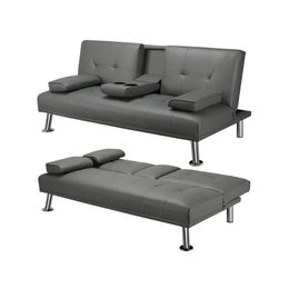 Yaheetech - 3er-Sofa Schlafsofa Couch mit Tassenhalter Gästebett, Rückenlehne neigbar 105°/140°/180°, 167 x 81,5 x 75 cm, 350 kg belastbar, grau