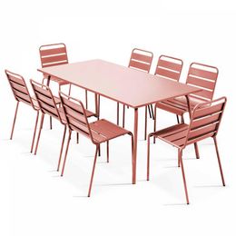 Gartentisch und 8 Stühle aus pulverbeschichtetem Stahl Rosa - Ton