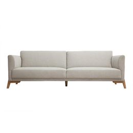 Miliboo Skandinavisches Sofa aus beigem Stoff mit Samteffekt und hellem Holz 4-Sitzer sindro - Beige